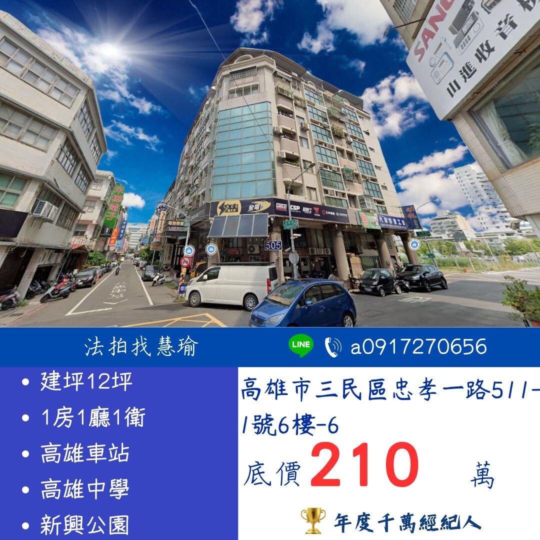房貸緊縮法拍好貸 近高雄車站精選套房 高雄市三民區站前銀座買房子 樂屋網